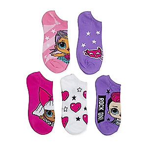 L.O.L. Surprise! Girls' Big LOL Surprise 5 Pack No Show, Pink/Purple/Multi, Fits Sock Size 9-11 Fits Shoe Size 4-10.5