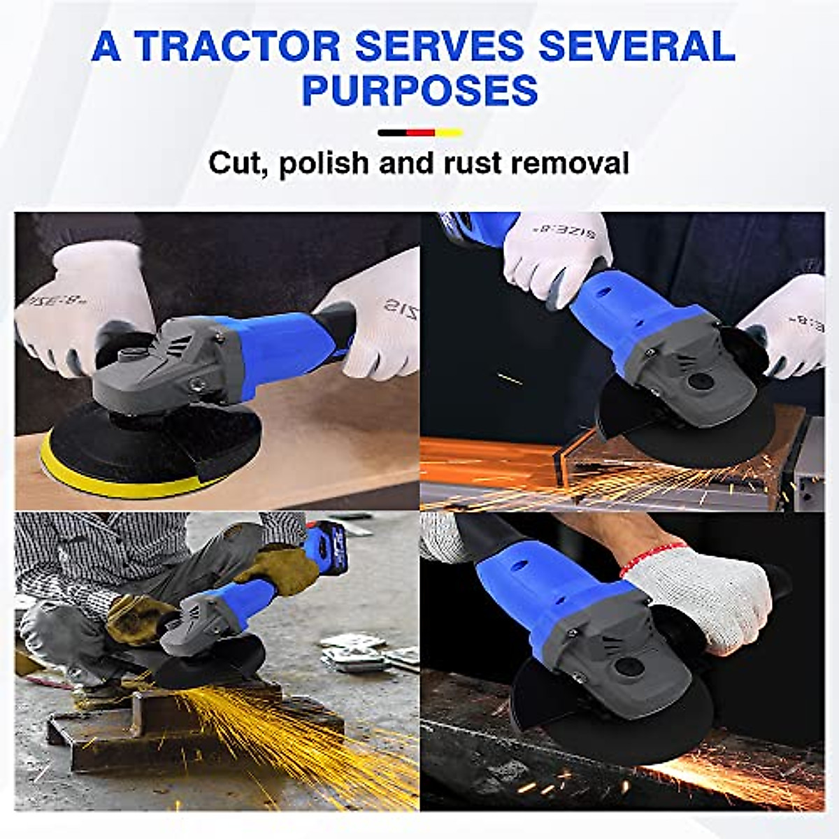 Brushless Electric Angle Grinder with 3.0Ah Battery and Fast Charger, 2-Position Auxiliary Handle Power Angle Grinder, Brushless Grinder Tool with Safety Guard, for Cutting and Grinding