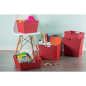 DII Woven Nylon Trapezoid Storage Bin, for Home, Office, Closets, & Everyday Storage Needs, Red, Tray