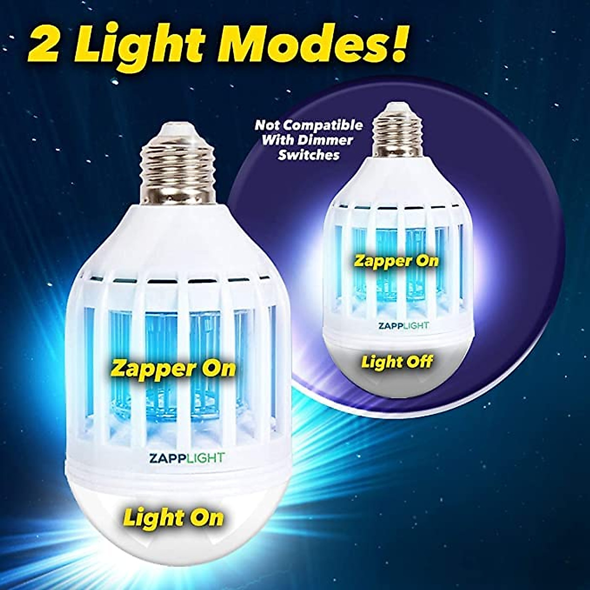 2 PACK Bug Zapper Light Bulb 2 in 1 LED Electronic Light Trap for Fruit Flies, Mosquito, Bug, Insect and Fly Control Killer - Traps