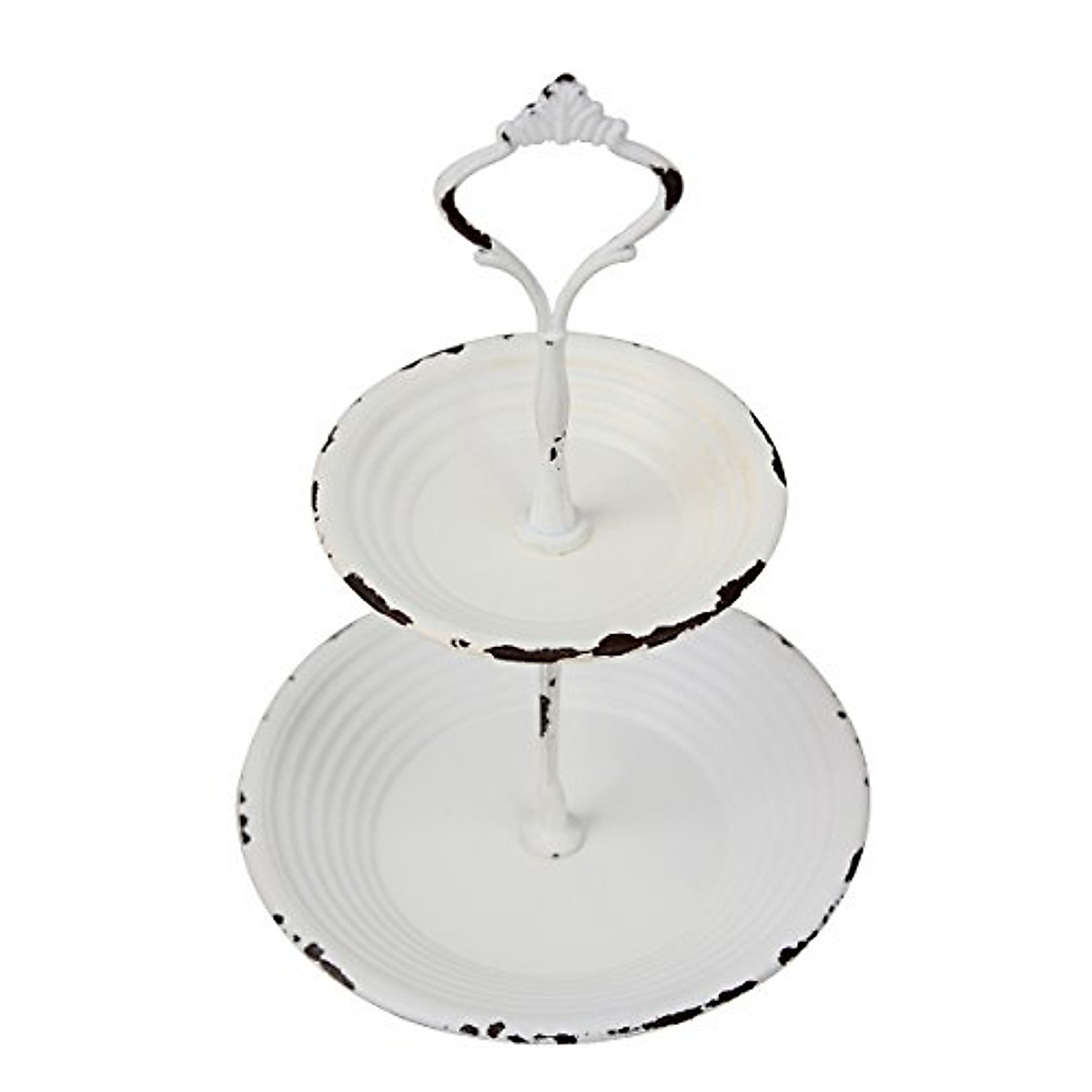 Stonebriar Small 2 Tier Worn White Metal Tray, Rustic Farmhouse Decor, Tiered Jewelry Tray for Vanity or Bathroom