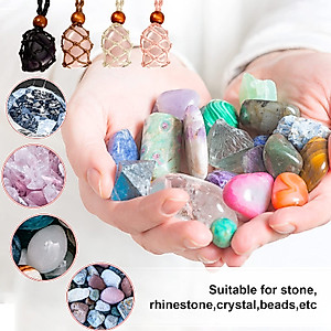 4 Pieces Crystal Necklace Holder Empty Stone Crystal Holder Adjustable Rope Necklace Cord Quartz Crystal Raw Stone Necklace Cord Handmade Woven Netted Cage(Black, Brown, Beige, Orange, Medium)