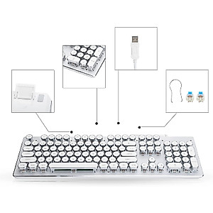 Retro Mechanical Gaming Keyboard Rainbow Backlit , Punk Vintage StyleDustproof Mechanical Ergonomic Keyboard with 104 Keys for Computer Game Enthusiasts Home Office Use