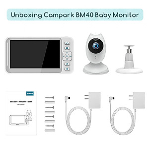 Topiacam Baby Monitor with Camera and Audio, Video Baby Monitor 4.3 inch LCD Split Screen, Two-Way Talk, Night Vision, 8 Lullabies, Temperature Monitor and Long Last Battery, White (BM40)