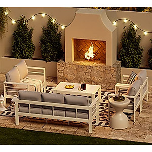 UDPATIO Oversized Aluminum Patio Furniture Set, Modern Metal Outdoor Patio Conversation Sets, Patio Sectional Sofa w/ 5 Inch Cushion Coffee Table for Poolside, Deck, White (Include 4 Sofa Covers)