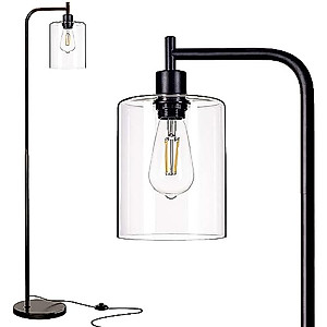 addlon Floor Lamps for Living Room with Glass lampshade, Modern Bright Floor Lamp with LED Bulbs Industrial Standing lamp for beroom, Tall Pole Lamps Office - Matte Black