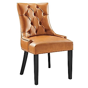 Modway Regent Modern Tufted Vegan Leather Upholstered Two Dining Chairs with Nailhead Trim in Tan