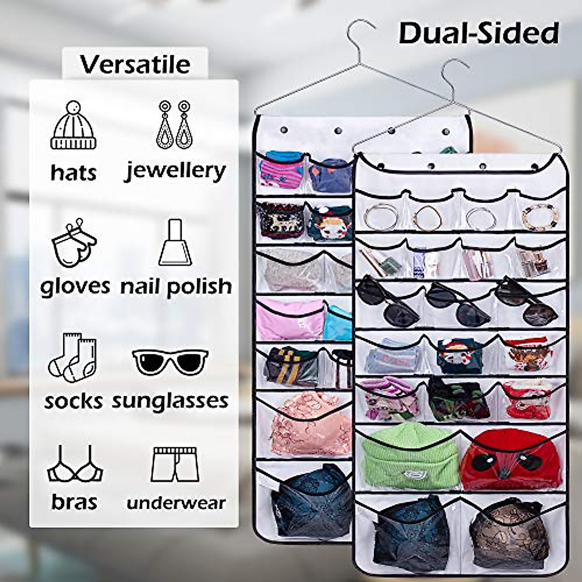 Misslo Hanging Closet Dual-Sided Organizers, 42 Pockets, 38.5 by 17.75-Inch