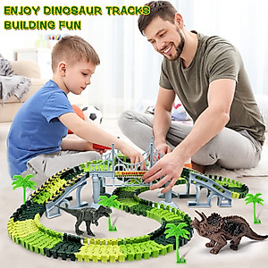 Dinosaur Toys for 3 4 5 6 7 8+ Year Old Boys Girls Kids,Dinosaur Tracks Race Car Toys for Kids Age 3-5, Create A Dinosaur World Road Race with Flexible Tracks Playset for Christmas Birthday Gifts