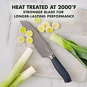GreenPan Titanium 7" Santoku Knife, Titanium Coated, Stainless Steel, Eco-friendly, Ergonomic Grip, Slip Resistant, Balanced, Heat Treated, Hand Sharpened, Dishwasher Safe