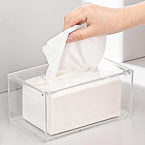 Acrylic Dryer Sheet Holder with Lid Minimalist Clear Dryer Sheets Dispenser Rectangular Tissue Box Cover for Laundry Room Bathroom Organization Storage Container