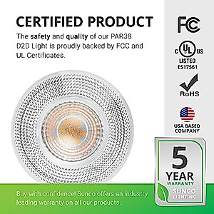 Sunco Outdoor LED Flood Light, Waterproof PAR38 LED Bulb, Dusk to Dawn, 120W Equivalent 15W, Exterior, Wet-Rated, 5000K Daylight 1250 LM, E26 Base, UL 4 Pack