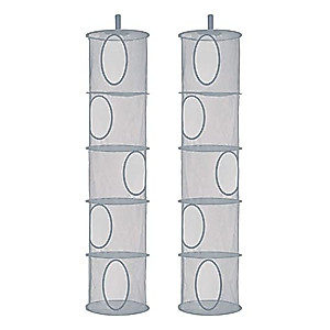 Libeder Mesh Hanging Storage Space Saver Bags Organizer,Foldable Storage Organizer 5 Compartments Toy Storage Basket for Kids Room Bathroom 2 Sets Grey