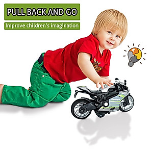 CYYSFIVQZ Toy Motorcycle-Pull Back Motorcycle Toy with Sounds and Lights,1:12 Scale Motorcycle Model Toy for Kids, Pull Back Vehicle for Boys Kids Age 3+ Year Old Supplies (Silver Gray)