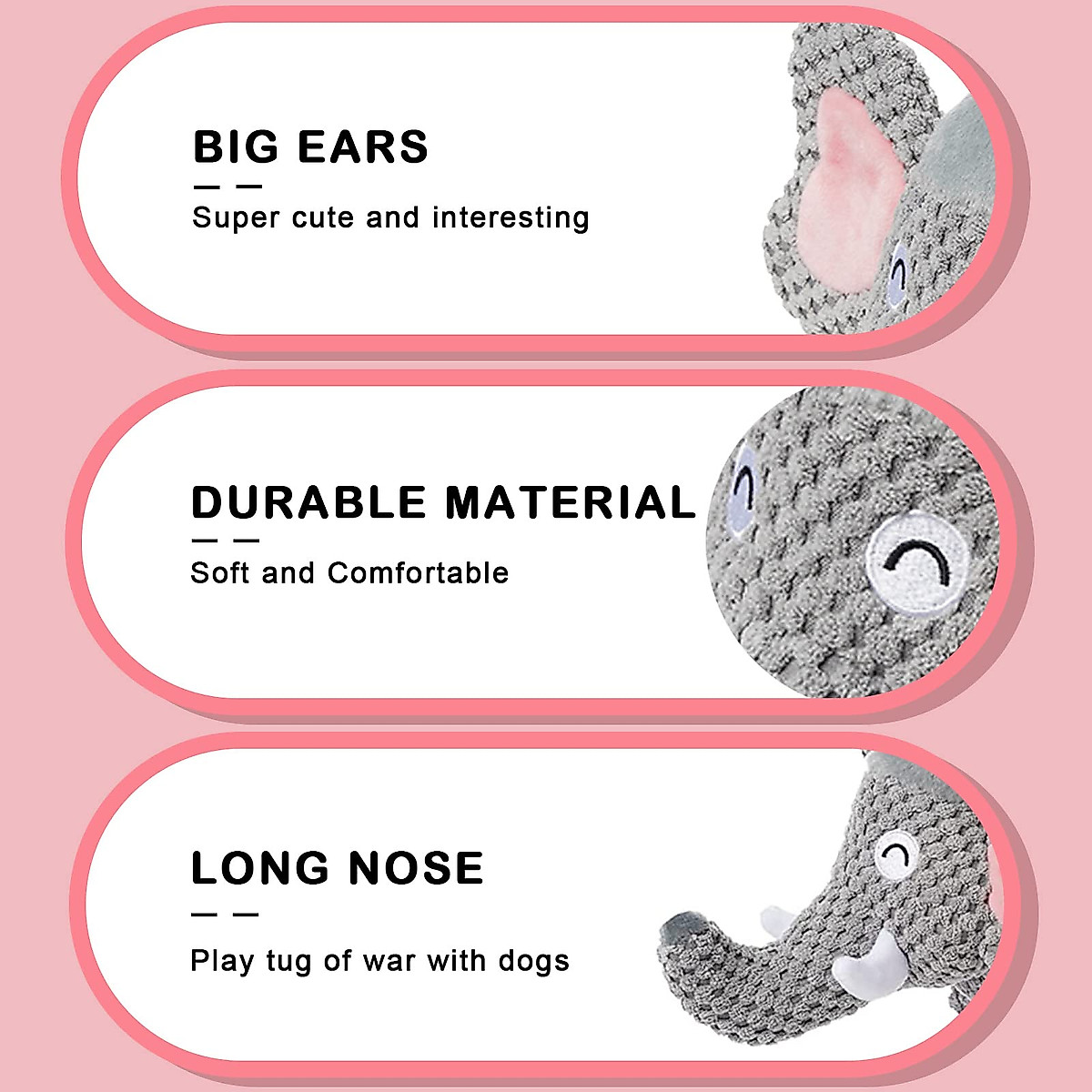 YYDSFEIOU Stuffed Dog Toys, Interactive Squeaky Dog Toys Chew Toys Durable Plush Dog Toy with Crinkle Paper for Small Medium Large Dogs Puppy Toys Pet Toys Elephant Design