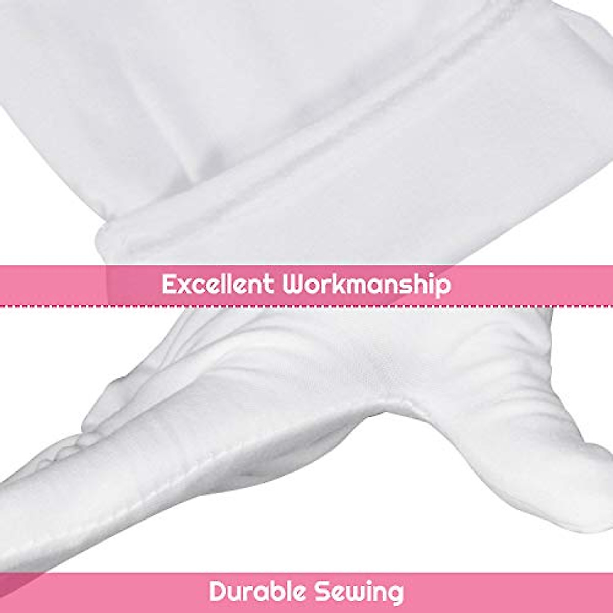 White Cotton Gloves, Anezus 6 Pairs Cotton Gloves Large Cloth Gloves for Women Dry Hands Eczema Moisturizing Serving Archival Cleaning Jewelry Silver Costume Inspection