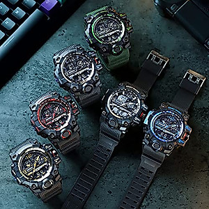 Yihou Mens Military Watch Tactical Watches for Men Sport Waterproof Relojes para Hombres Outdoor Digital Watch Big Face Alarm Stopwatch LED Gold