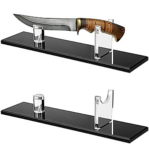 2 Pcs Acrylic Knife Display Stand Fixed Blade Knife Collection Display Stand Holder for Single Knife Rustic Cabin Home Decor (Black Base)