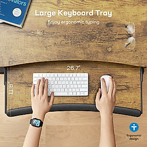 HUANUO 48" x 26" Electric Standing Desk with 2 Drawers & 26.7" Large Keyboard Tray, C-Clamp Mount Compatible, Adjustable Computer Desk for Home Office, Stand Up Desk with 4 Height Presets, Vintage