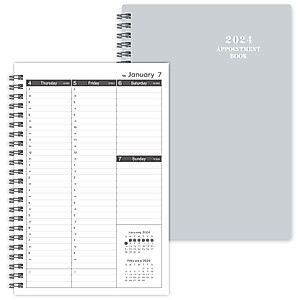 2024 Weekly Appointment Book/Planner - Jan 2024 - Dec 2024, 2024 Daily Hourly Planner, 6.3" x 8.5", Half Hour (30 Mins) Interval, Tabs, Strong Binding, Lay-Flat, Two-Side Pocket, Thick Paper - Gray