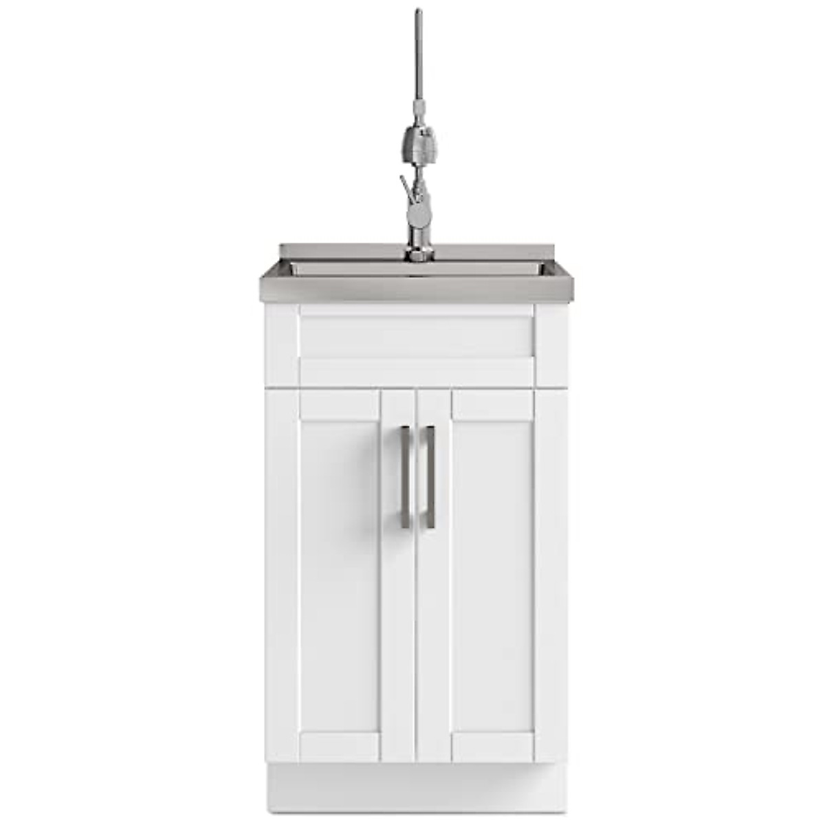 SIMPLIHOME Hennessy All-in-One Utility Sink & Cabinet in Pure White, 20-inch, Laundry Cabinet with Stainless Steel Sink, Chrome Faucet, Shaker-Style Doors for Laundry Room, Garage, Mudroom