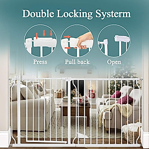 ALLAIBB Extra Wide Pressure Mounted Baby Gate Walk Through Child Kids Safety Toddler White Long Large Pet Dog Gates with Extension for doorways Kitchen and Living Room (57.48-62.20"/146-158cm)