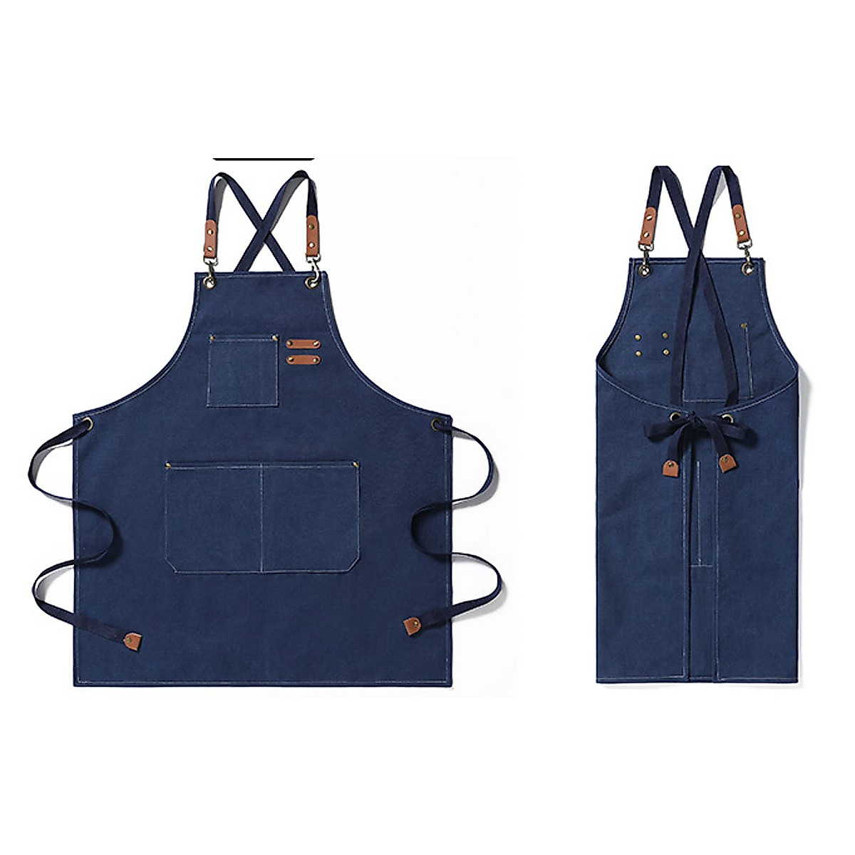 Cotton Canvas Apron Cross Back Apron with Pockets for Women and Men,Kitchen Cooking Baking Bib Apron Chef Apron (Blue)