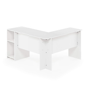 Furinno Indo L-Shaped Computer Desk with Bookshelf, White