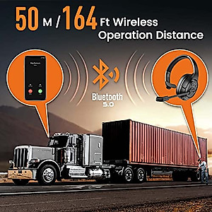 EKSA Trucker Bluetooth Headset, 164ft Wireless Headphones for PC with AI Noise Cancelling Microphone & USB Dongle, 57Hrs Worktime, Computer Headset with Mute Button for Cell Phone Office Work Skype