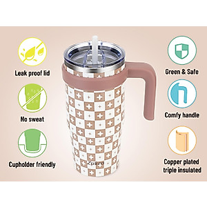 Zukro 24 oz Tumbler with Handle and Straw - Leak Proof Insulated Stainless Steel Cup with Slider Lid For Home and Travel - Double-wall Coffee Mug Keep Drinks Hot and Cold - Dishwasher Safe, No Sweat