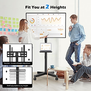 BONTEC Mobile TV Stand, Tilt Rolling TV Cart with Media Shelf and Locking Wheels, Fits 23-60” LED, LCD, OLED Flat & Curved TVs, Holds Up to 55lbs, Max VESA 400x400mm