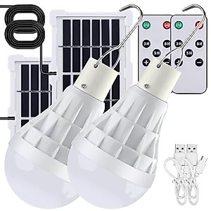 Solar Light Bulbs with Remote Timer, 130LM 4 Light Modes Solar Indoor Lights for Home Chicken Coop Shed, Solar Bulb for Outdoor Camping Tent Emergency Power Outage, Solar & USB