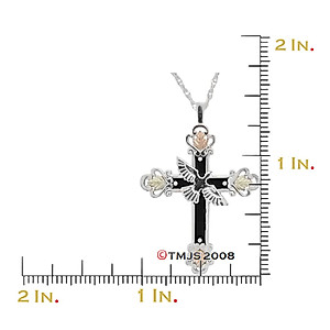 Antiqued Dove Cross Necklace, Sterling Silver, 12k Green and Rose Black Hills Gold 18 Inches