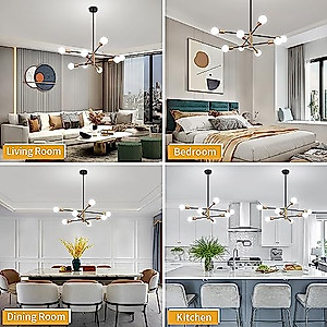 ZSMIHDOH 8-Lights Modern Chandelier Gold Black, Semi Flush Mount Ceiling Light, Mid Century Sputnik Chandelier for Living Room Bedroom Dining Room Study Office, Adjustable Height