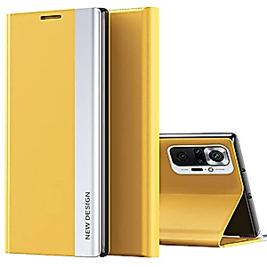CCSmall for Xiaomi Redmi Note 10 Pro/Note 10 Pro Max Bracket Pagnetic Leather Cover TPU Shockproof Protection Flip Phone Case for Xiaomi Redmi Note 10 Pro Max CX Yellow