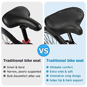 CDYWD Oversized Bike Seat for Men & Women Comfort, Extra Wide Soft Cushion Bicycle Seat, Comfortable Wing Padded, Large Bike Saddle Replacement for Exercise, Stationary, Spin, City, Hybrid Bike, Ebike