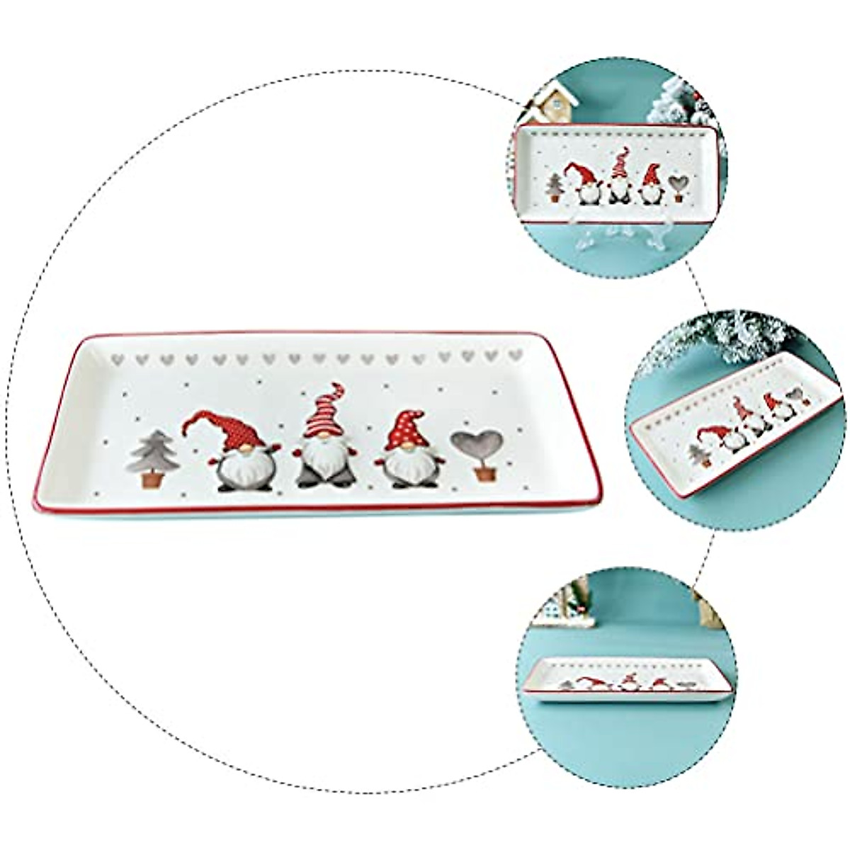 Rectangular Platters Porcelain Serving Plates Christmas Gnomes for Serving Salad Pasta Cheese Appetizer Ham Dishwasher Safe
