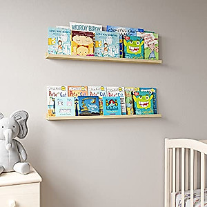 Wallniture Denver 36" Floating Shelves for Kids Room, Wood Nursery Shelves, Kids Room Shelves, Natural Photo Ledge for Nursery Room, Floating Book Shelves for Kids Room Set of 2