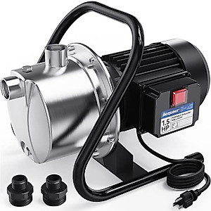 Acquaer 1.5HP Portable Shallow Well Pump Garden Pump, Stainless Steel, 1210GPH, 115V Sprinkler Pump Water Transfer Draining Irrigation Pump for Water Removal/Lawn Garden