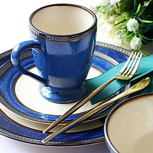 Ceramics Dinnerware Sets, Plates, Bowls and Mugs | 8 Pieces Kiln Glaze Dinner Sets - Indigo Porcelain Combination Set for Restaurant Family Party Christmas