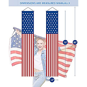 SU2SON American Flag Porch Signs Outdoor Decorations Banner, 4th of July Stars and Stripes Hanging Banner for Front Door Indoor
