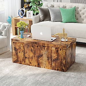 PAKASEPT Lift Top Coffee Table,3 in 1 Multi-Function Modern Dining Table with 4 Storage Bench,39.4” for Living Room Reception Room (Rustic Brown)