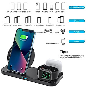 Wireless Charger, CANUVU 3 in 1 Fast Charging Station Compatible iPhone 14/13/12/11 Series/X/XS/XS Max/XR/8, Android Phone, Apple Watch & AirPods(with QC3.0 Adapter)