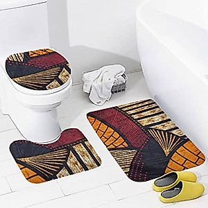 Hot and Warm African Wax Print Bathroom Rugs Set 3 Piece Non-Slip Mat Rectangular Floor mat U Shaped Mat O Shaped Toilet Lid Cover 20"x32"