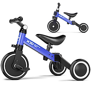 ﻿XJD 5 in 1 Toddler Bike, Tricycle for Toddlers 1-3 with Adjustable Seat Height, Removable Pedals, Ideal Balance Bike Birthday Gifts and Toys for Boys and Girls (Blue)