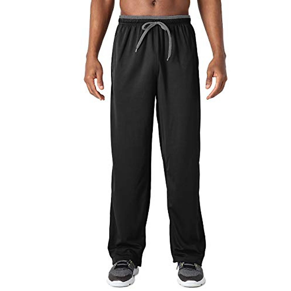 TOTNMC Men's Sweatpants Athletic Warm Up Pants Open Bottom Pants 2 Zipper Pockets Black/Gray