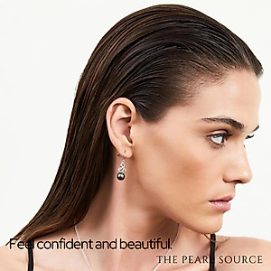 THE PEARL SOURCE 8-8.5mm Genuine Black Japanese Akoya Saltwater Cultured Pearl Adrian Earrings for Women