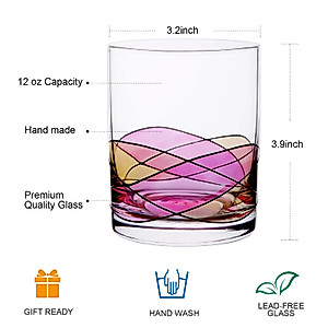 Whiskey Glasses Set of 2 - Old Fashioned Whiskey Glasses - Crystal Whiskey Glasses - Unique Cool Rocks Bourbon Glasses - Handmade Hand Painted Whiskey Glasses for Men Gifts