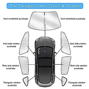Small Ant for Tesla Model 3 2016-2023 Car Windshield Sun Shade Folding Front Window Sun Shade Cover Heat Protection Visor, 7PCS Set, Silver and Black