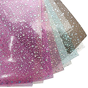 Glitter Synthetic Leather Fabric Laser Star Printed Translucent Sheets 8 pcs 7.7" x 12.9" (20cm x 33cm) DIY Craft Assorted Colours for Hair Bows (Translucent Leather)